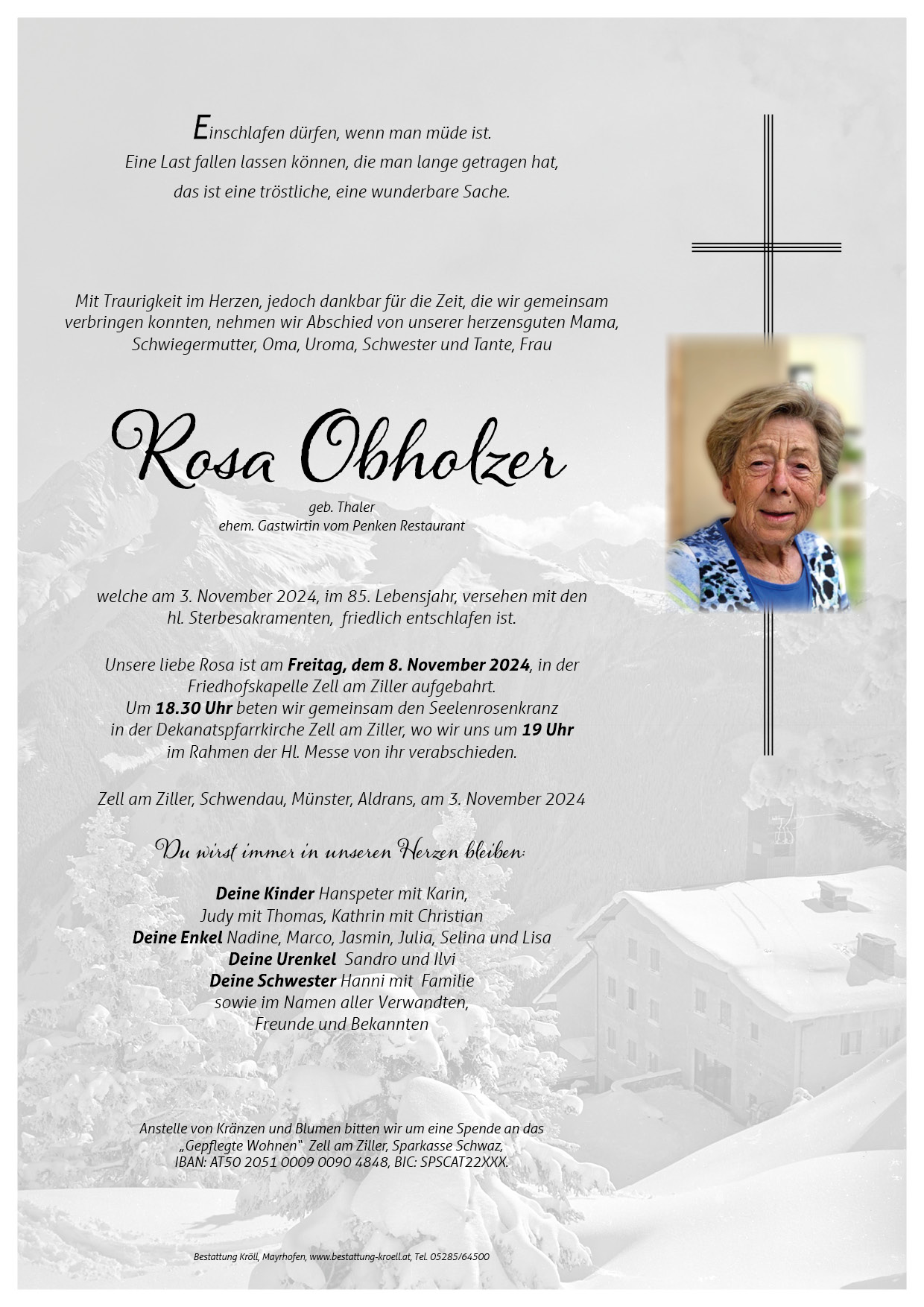 Obholzer Rosa Trauerparte – Pfarre Zell am Ziller