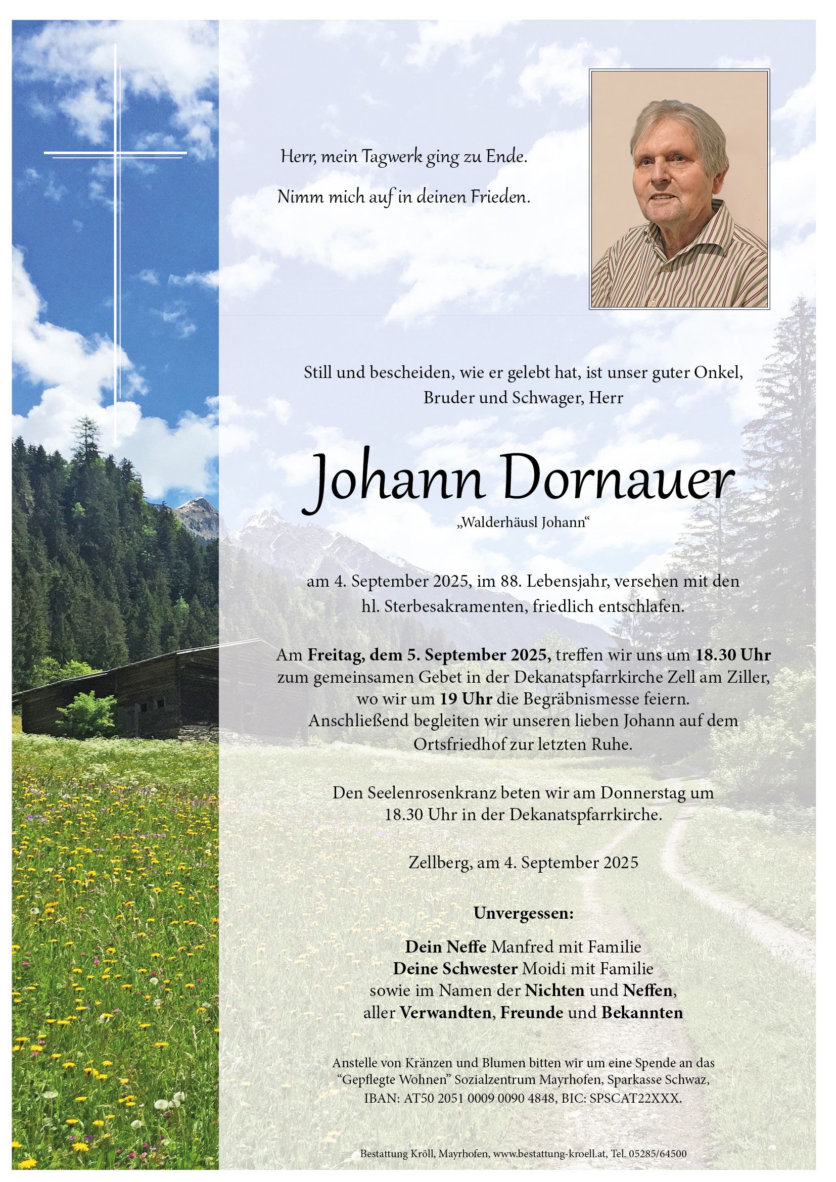 Dornauer Johann Trauerparte – Pfarre Zell am Ziller